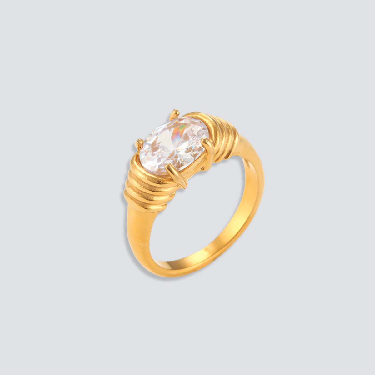 14k Gold | VVS Diamond | Oval Stone Ancient Ring - Cleo Ring - Sincere Sally