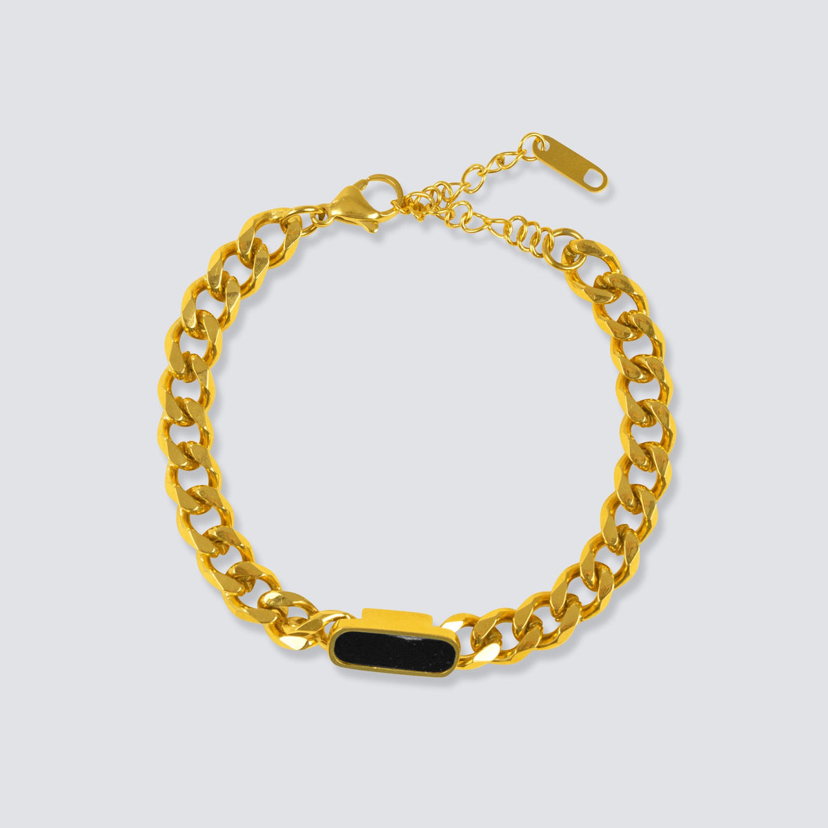 14k Gold | Black Onyx | Cuban Chain Bracelet - Chiara Cuban Bracelet ...